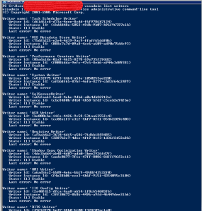 Restart VSS Writers Status and Writers table example ( No reboot ...