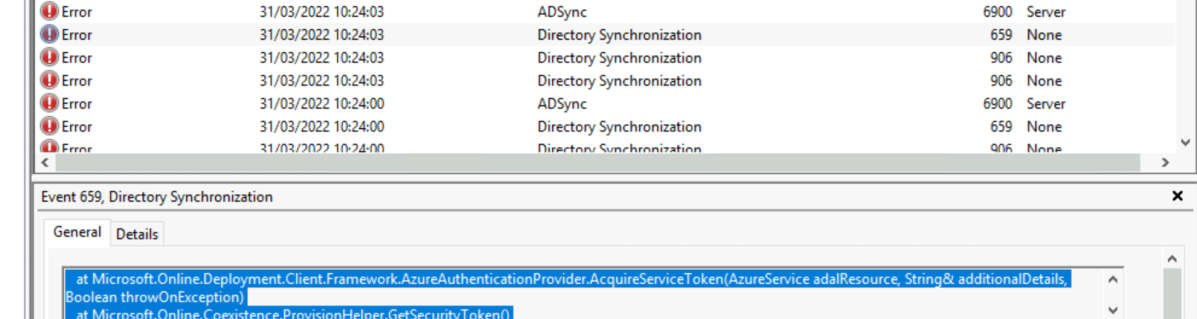 Event 659 – Error while retrieving password policy sync configuration. System ...
